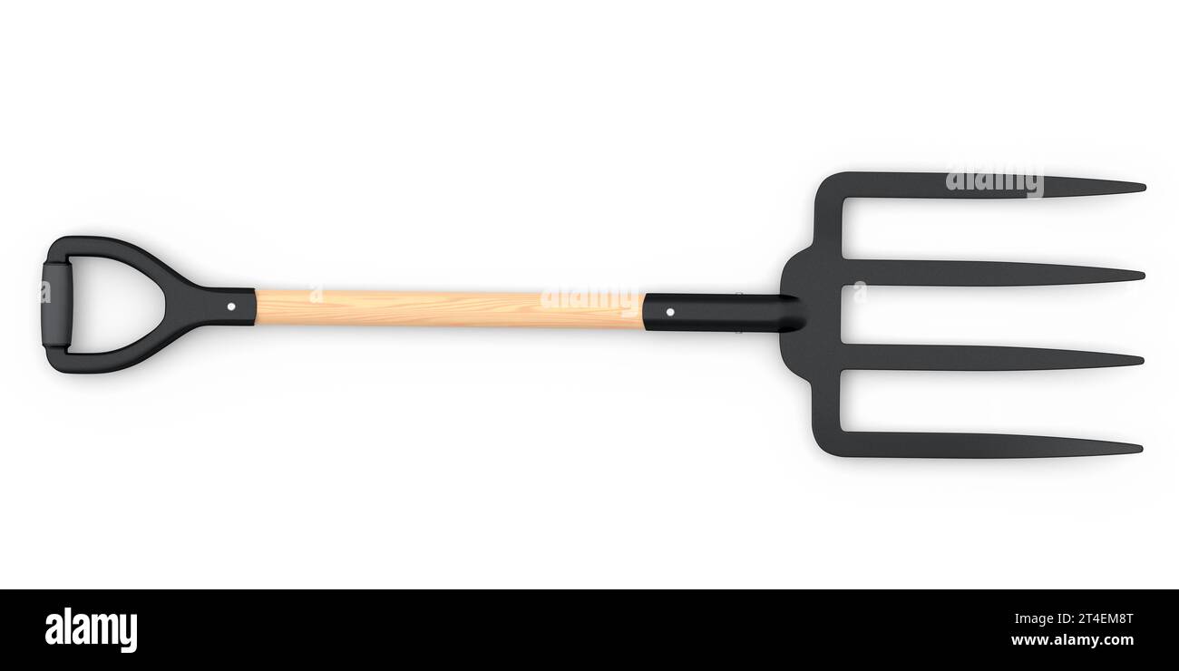 Garden pitchfork with wooden handle for harvesting hay isolated on ...