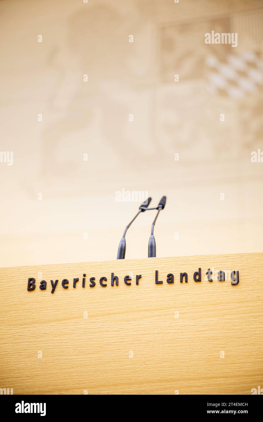 Munich, Germany. 30th Oct, 2023. The lettering "Bayerischer Landtag ...