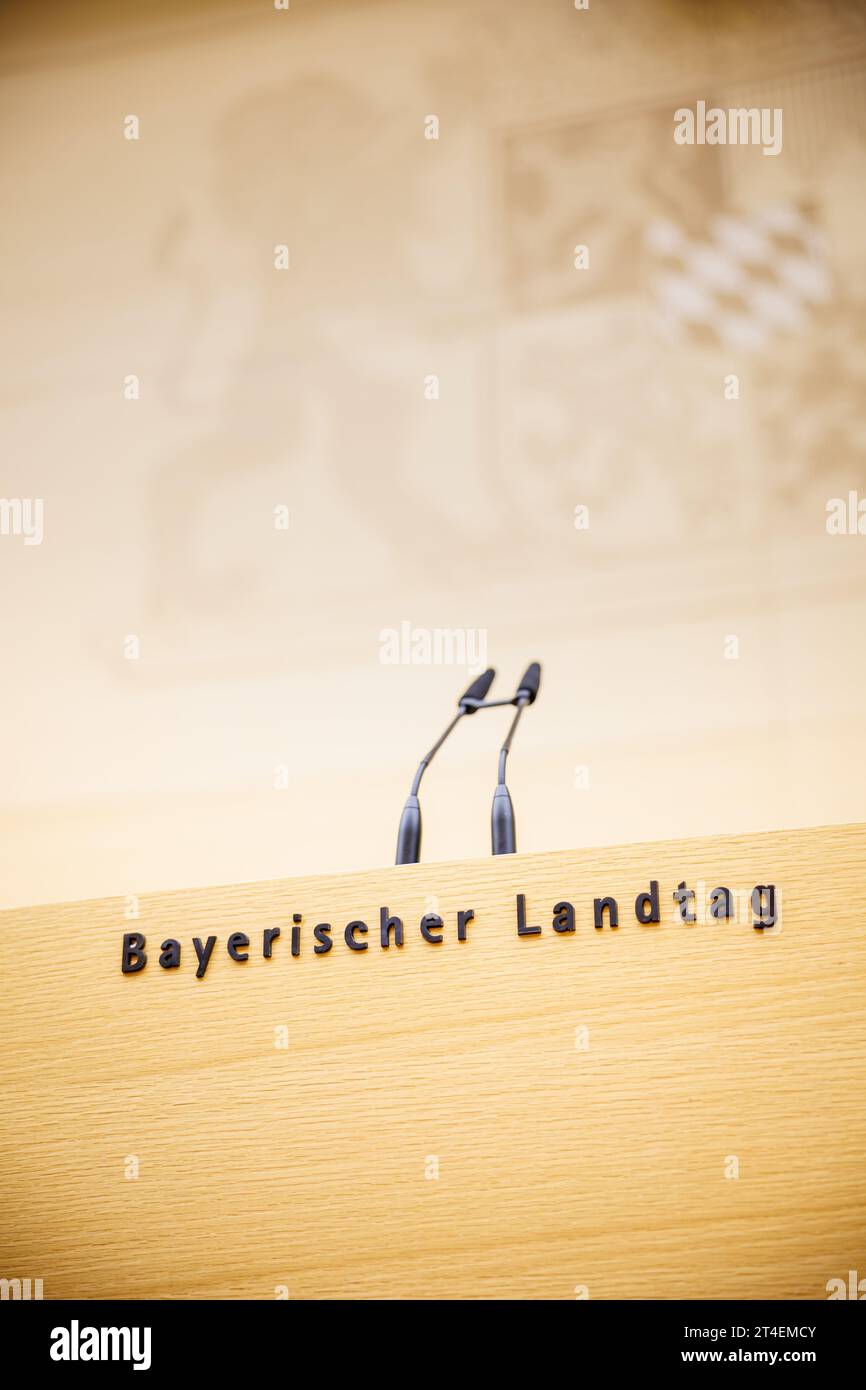 Munich, Germany. 30th Oct, 2023. The lettering "Bayerischer Landtag ...