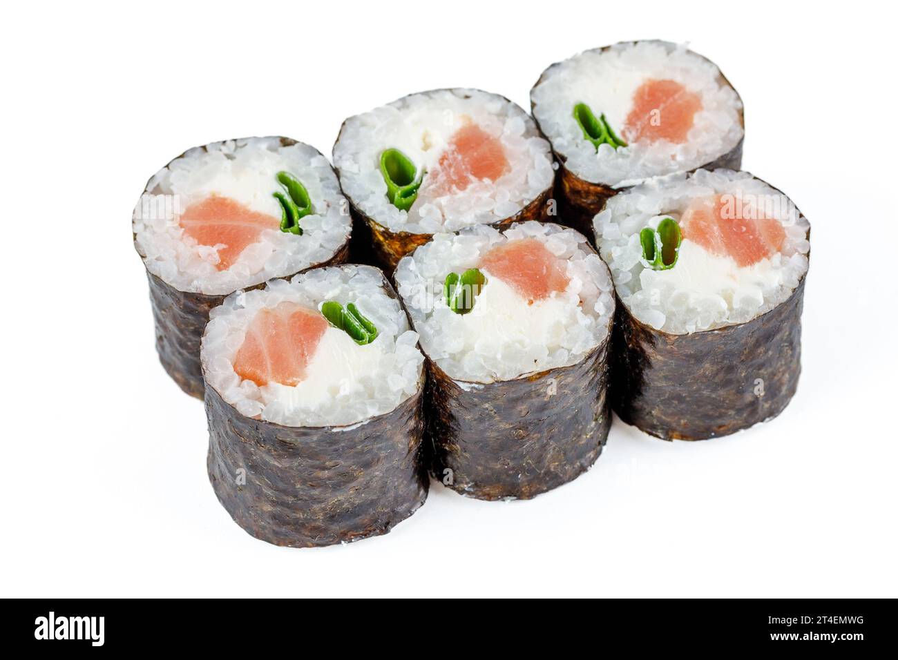delicious maki with salmon on a white background for food delivery site ...