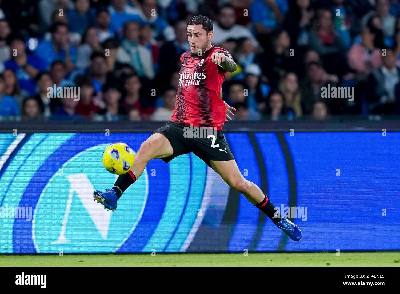 Naples, Italy. 29th Oct, 2023. Davide Calabria of AC Milan controls the ...