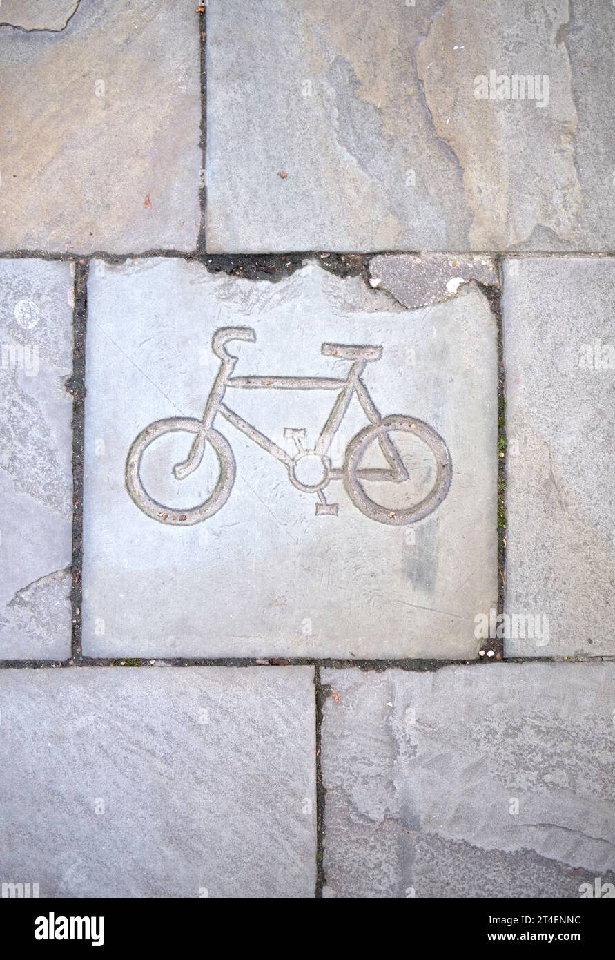 Cycle Lane Sign in Pavement in Bristol Somerset England UK Stock Photo ...