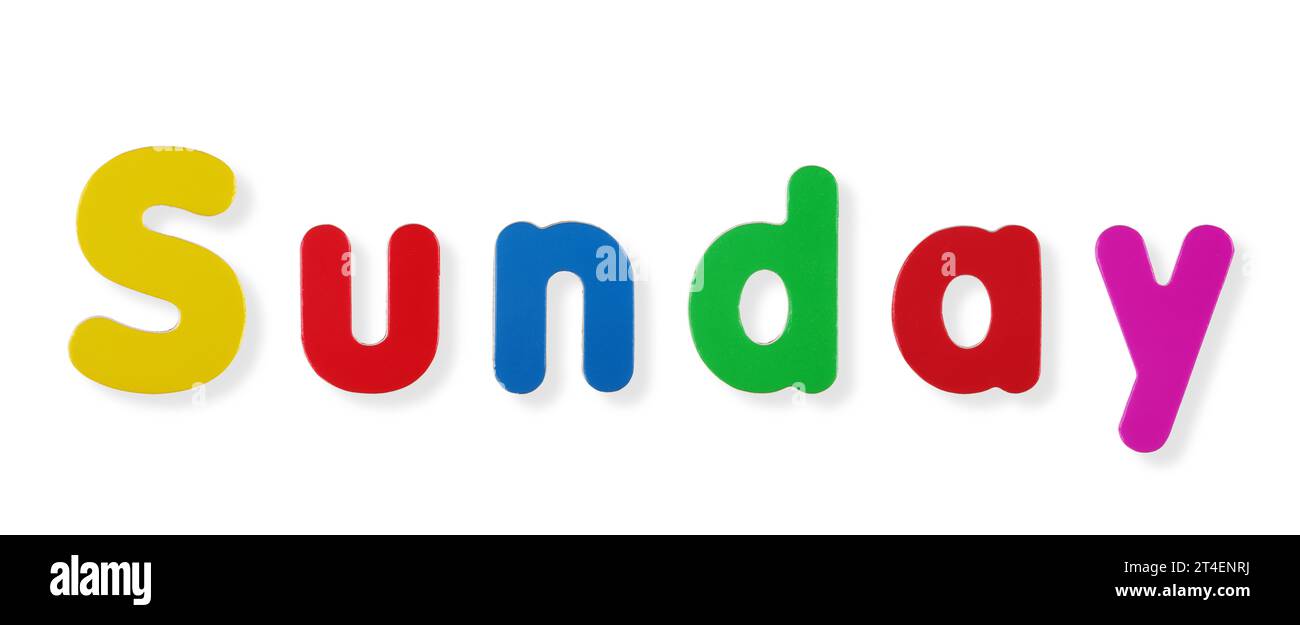 Sunday word in coloured magnetic letters with clipping path Stock Photo ...
