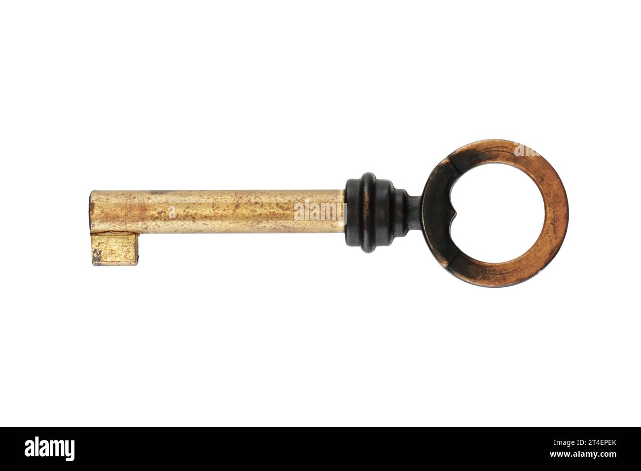 Old brass key on white Stock Photo - Alamy