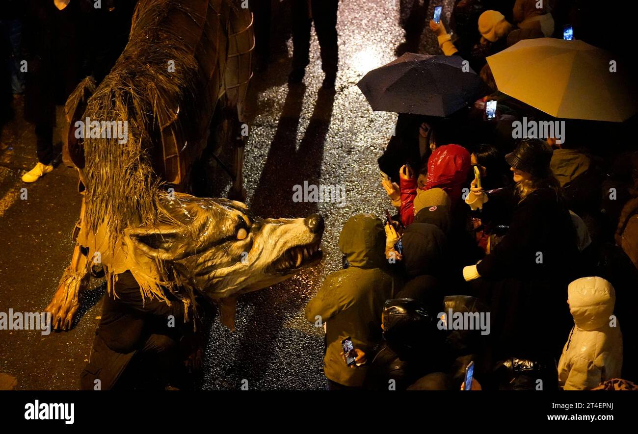 Crowds watch the Macnas Halloween Parade in Dublin city centre part of ...
