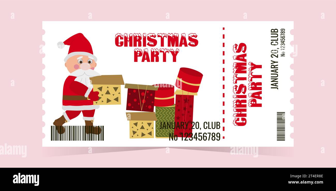 Christmas Party Ticket layout template card design. Santa Claus with ...