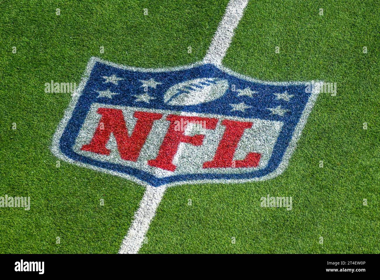 General overall view of Los Angeles Rams logos at SoFi Stadium before ...