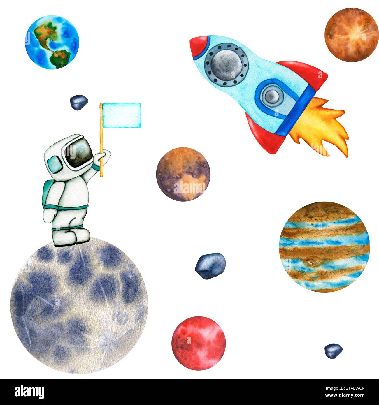 Galaxy with planets clip art. Cute Astronaut and rocket in space ...