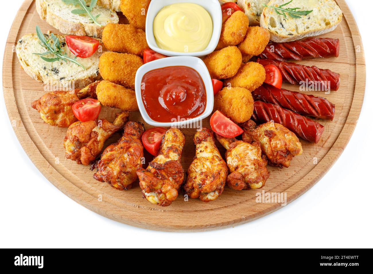 snacks for beer: bruschetta, chicken wings, hunting sausages, chicken ...