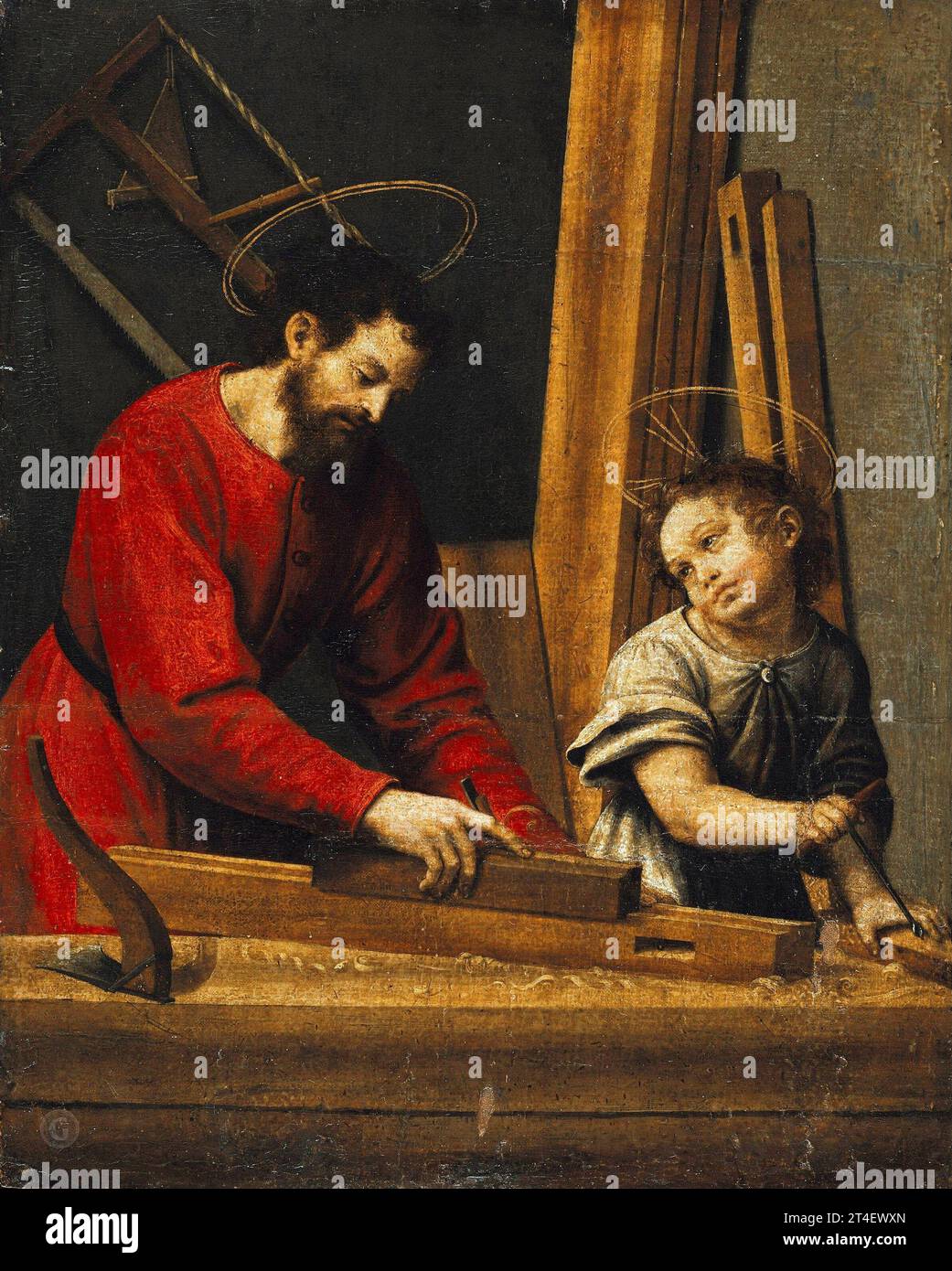 Joseph and the christ child in the carpenter shop hi-res stock ...