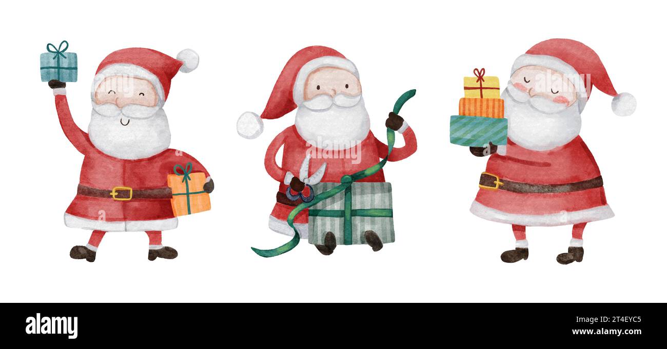 Santa claus . Christmas theme . Watercolor paint cartoon characters ...