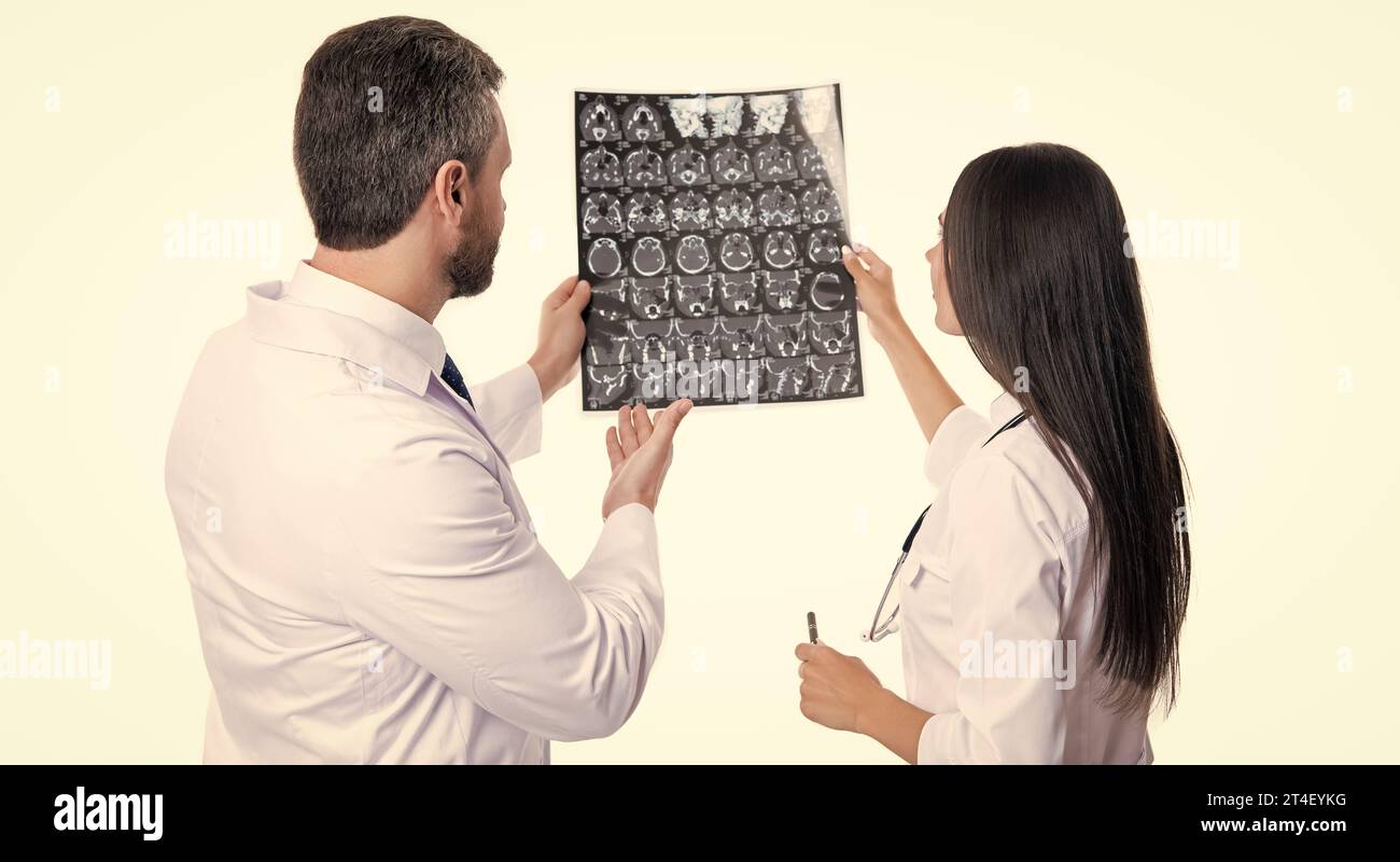 doctor neurologist look at xray isolated on white background. doctor ...