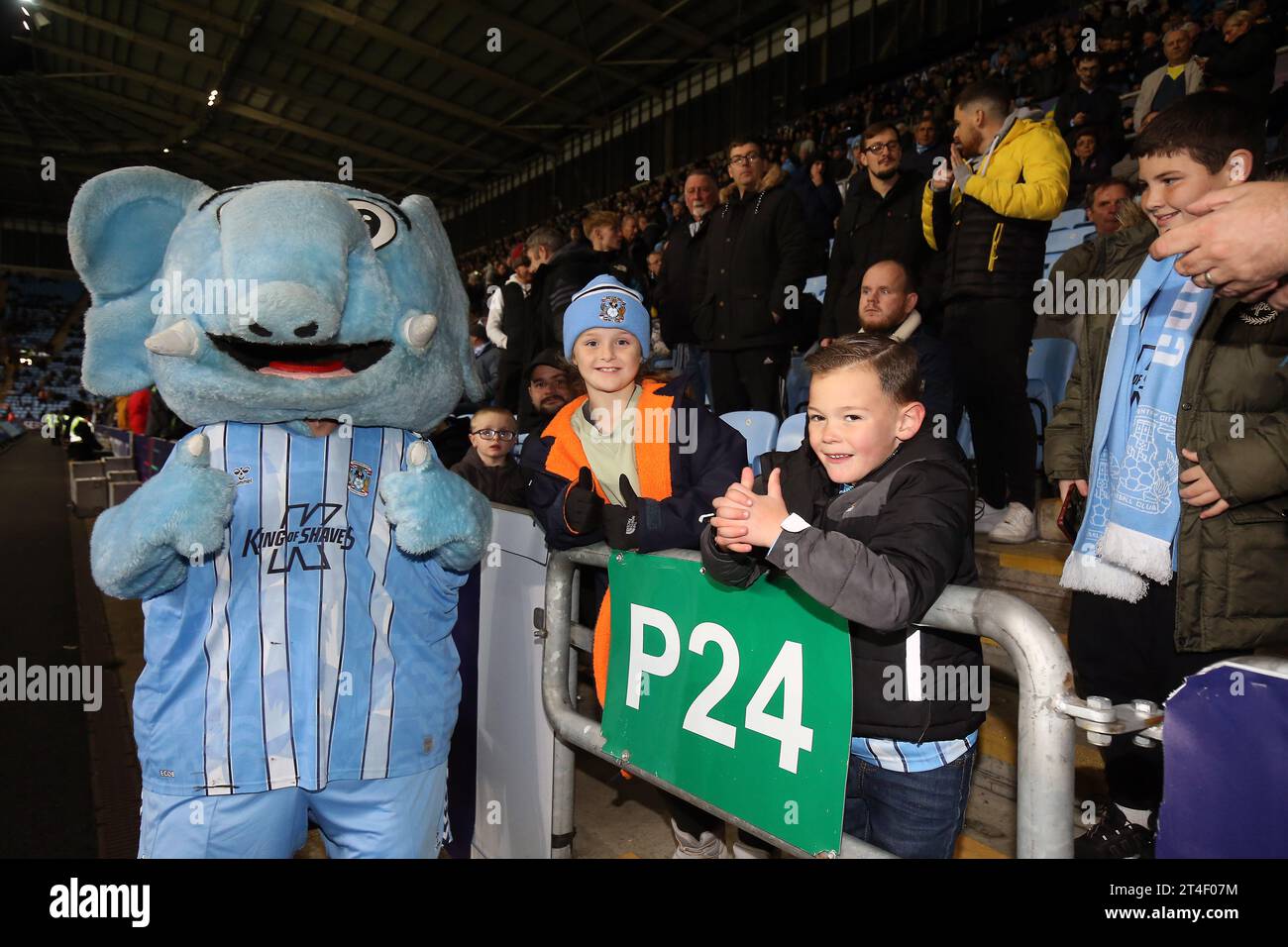 Coventry City fans with mascot Sky Blue Sam during the Sky Bet ...