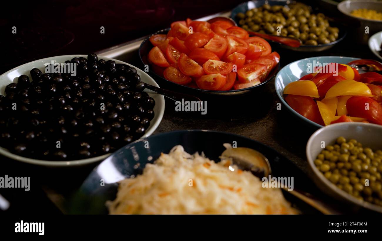 Culinary buffet. Cold appetizers and vegetable salads. Salad bar with ...