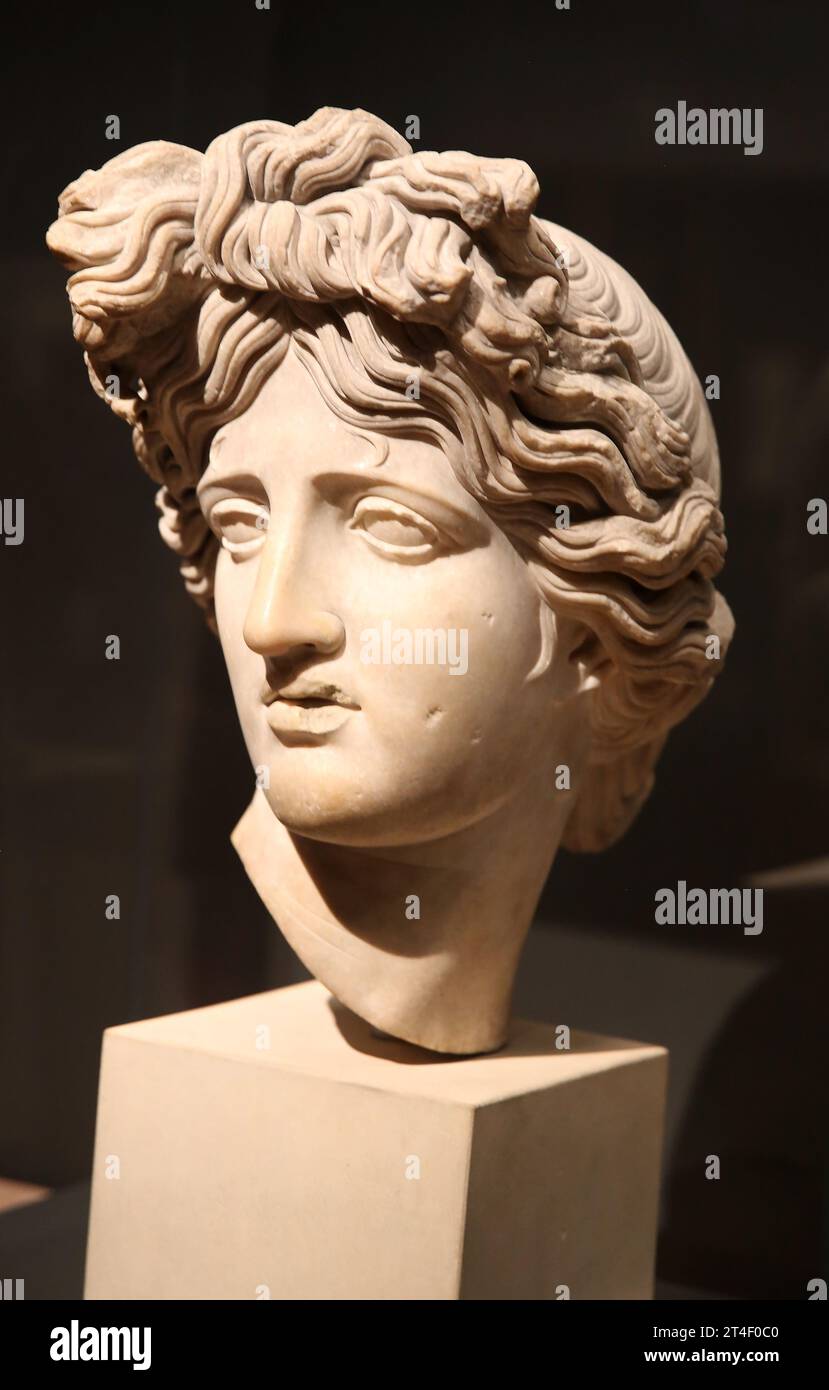 Head of the god Apollo. Found in Rome. Italy. 3rd century AD. Marble ...