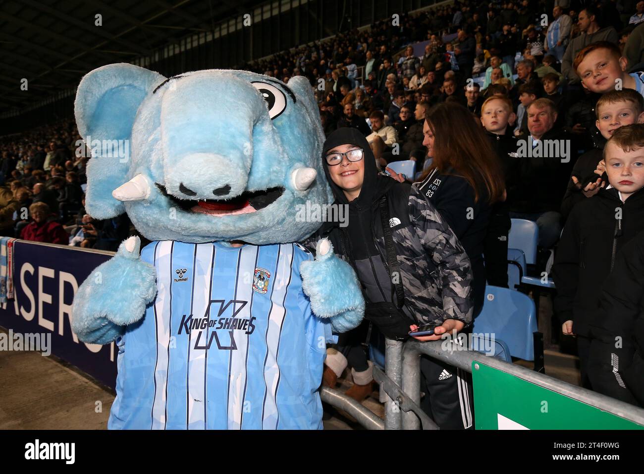 Coventry City fans with mascot Sky Blue Sam during the Sky Bet ...