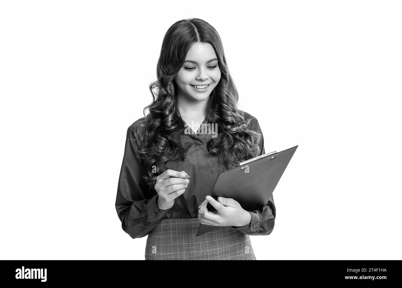 teen secretary girl noting isolated on white. teen secretary girl ...