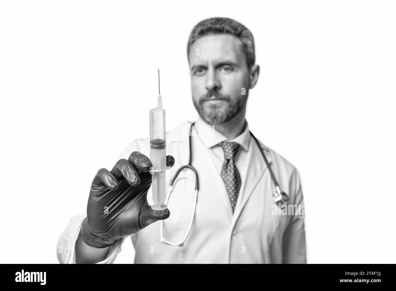 hypodermic syringe in hands of nurse. syringe for medical injection ...