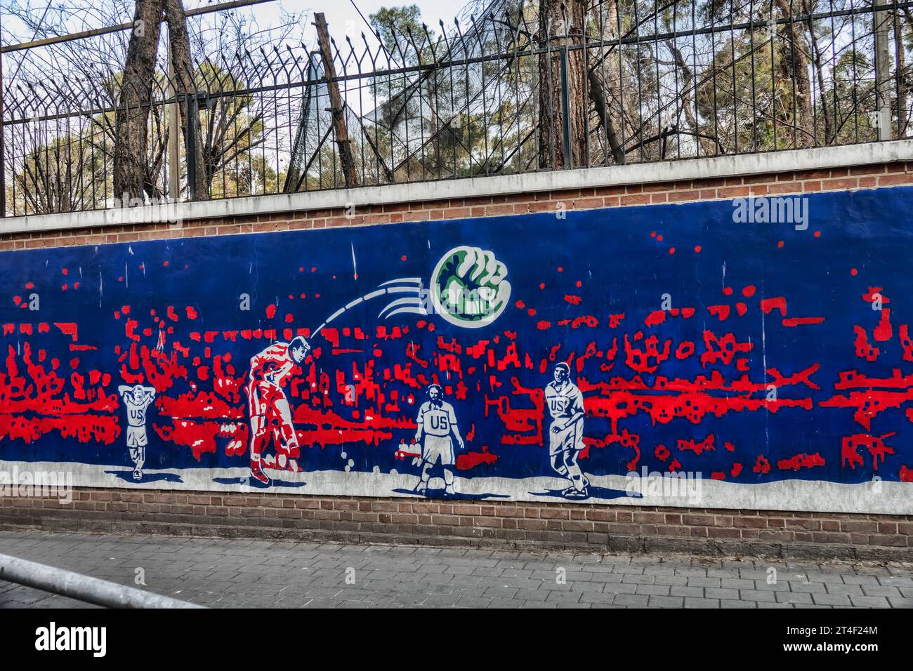 Tehran, Iran- January 14, 2023: Mural in Iran. Playing from a position ...