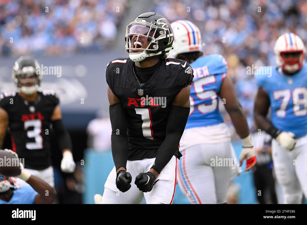 Atlanta Falcons cornerback Jeff Okudah (1) during an NFL football game ...
