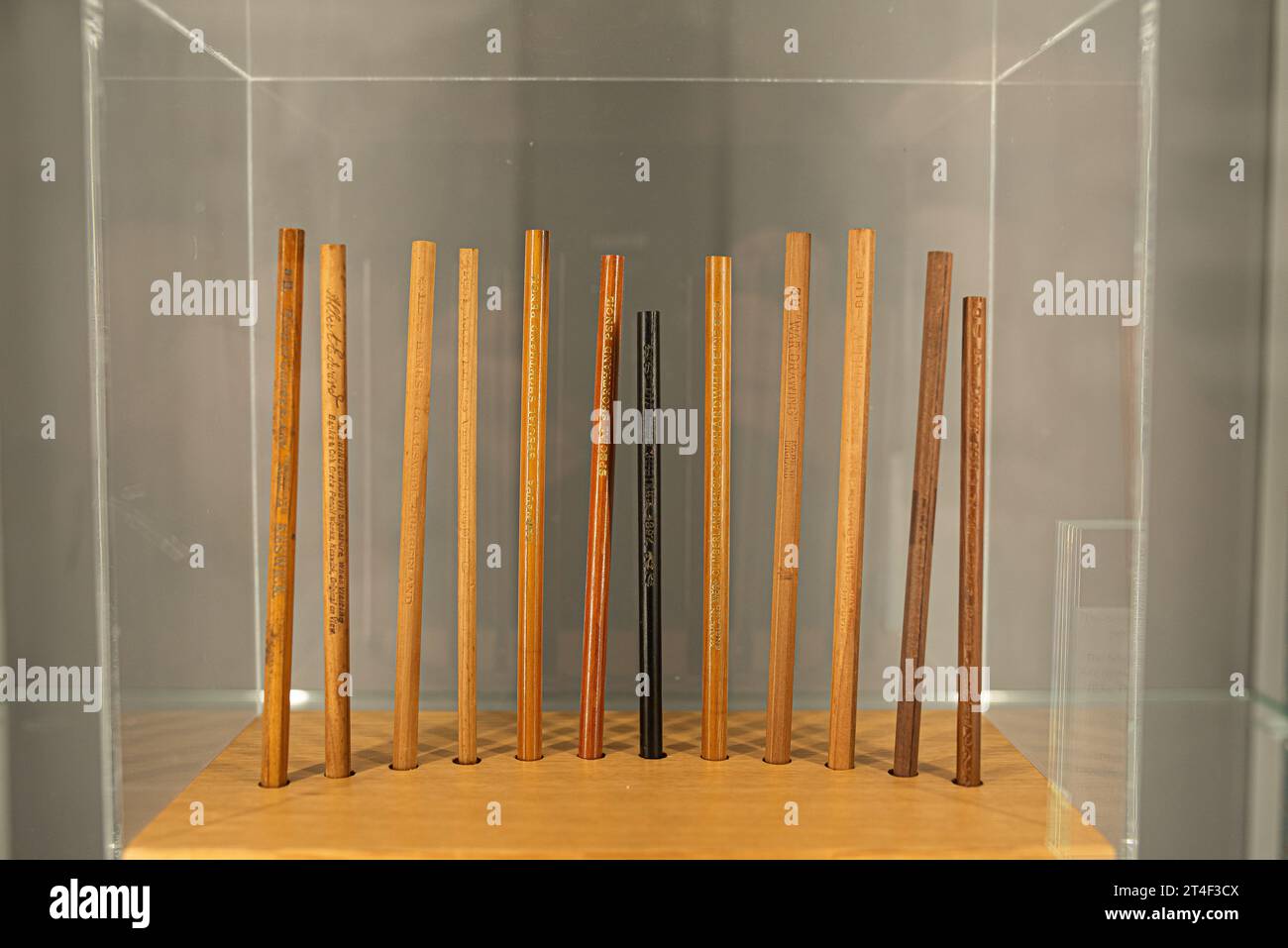 Antique pencils on display at Derwent Pencil Museum, Keswick Stock ...