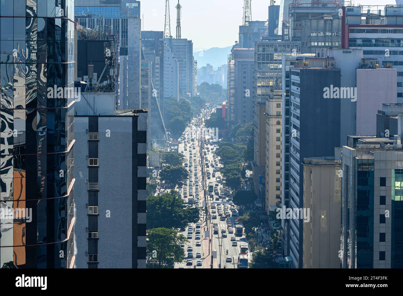 The Paulista avenue, aerial view of the most famous avenue downtown of ...