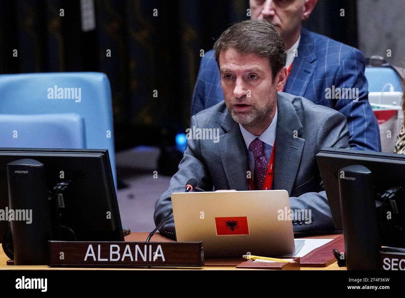 Ferit Hoxha, ambassador of Albania to the United Nations, addresses ...