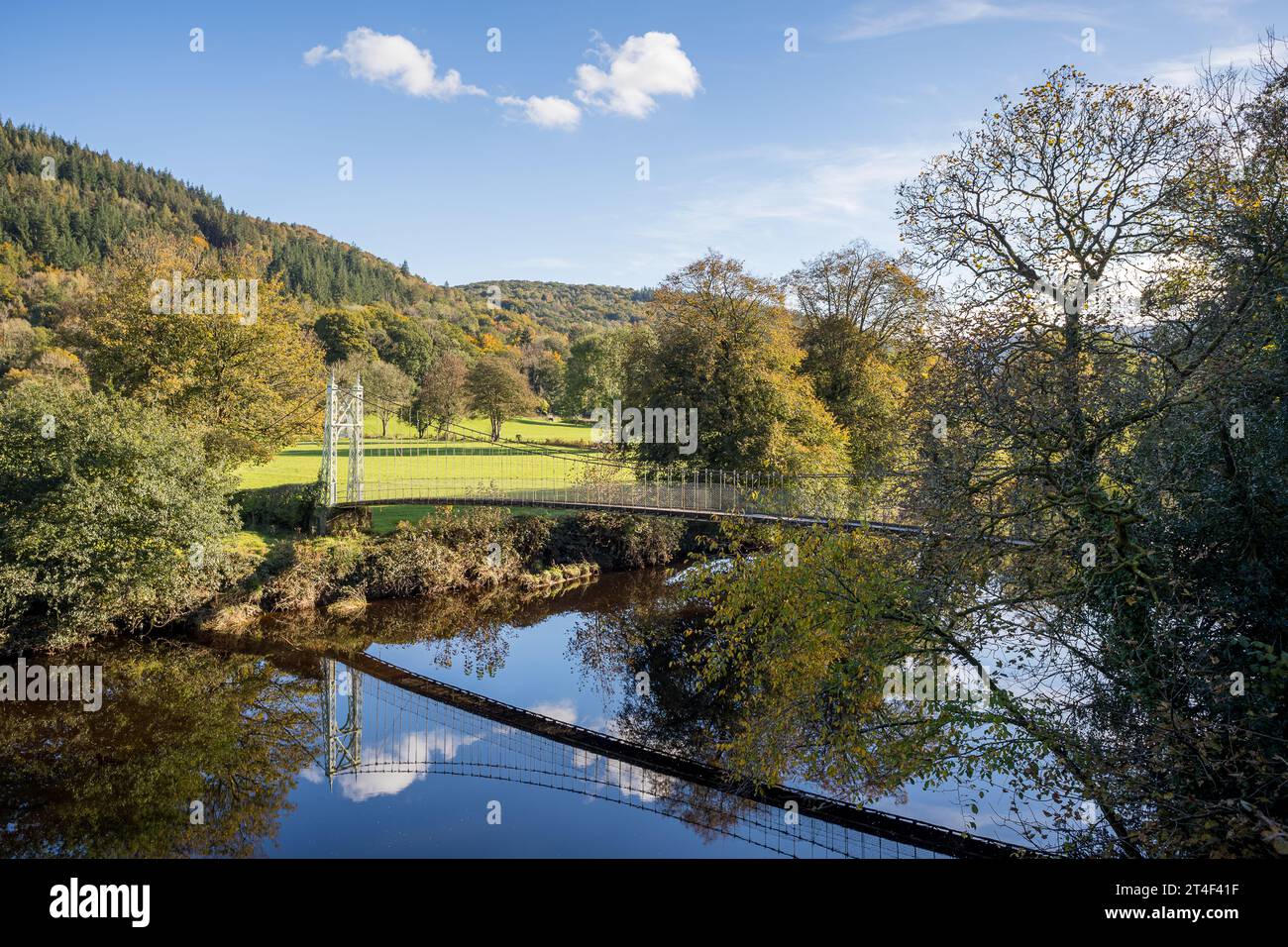 Sappers Suspension Bridge spans the Afon Llugwy in Betws-y-Coed seen in ...