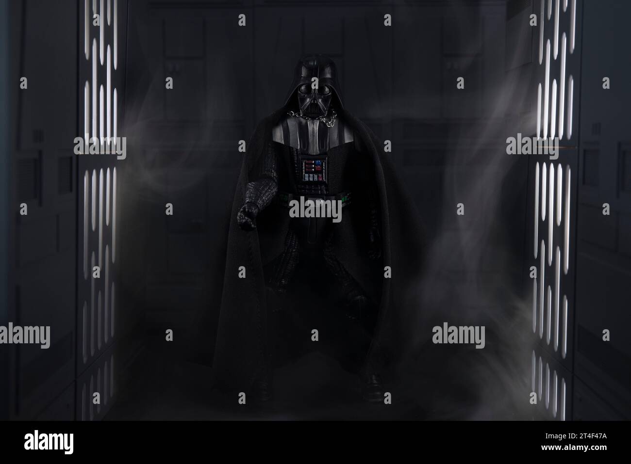 Darth Vader walking down a smoke filled corridor on the Death Star ...