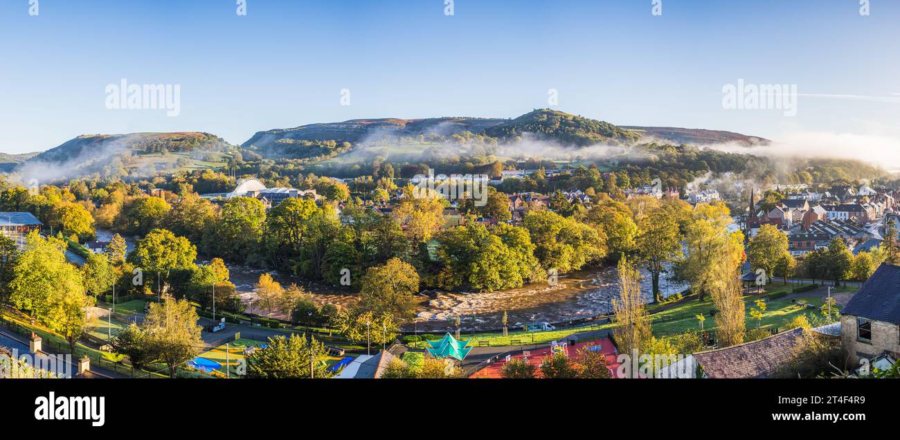 A multi image HDR panorama of mist slowly lifting above Llangollen and ...