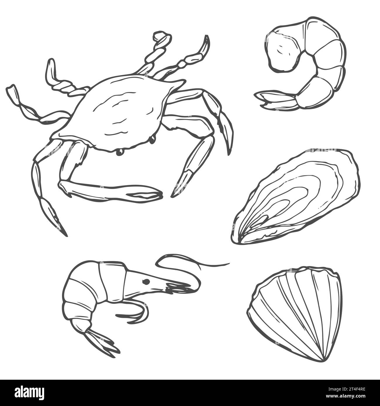 Hand drawn Seafood set. Decorative icons Squid, Octopus, salmon ...