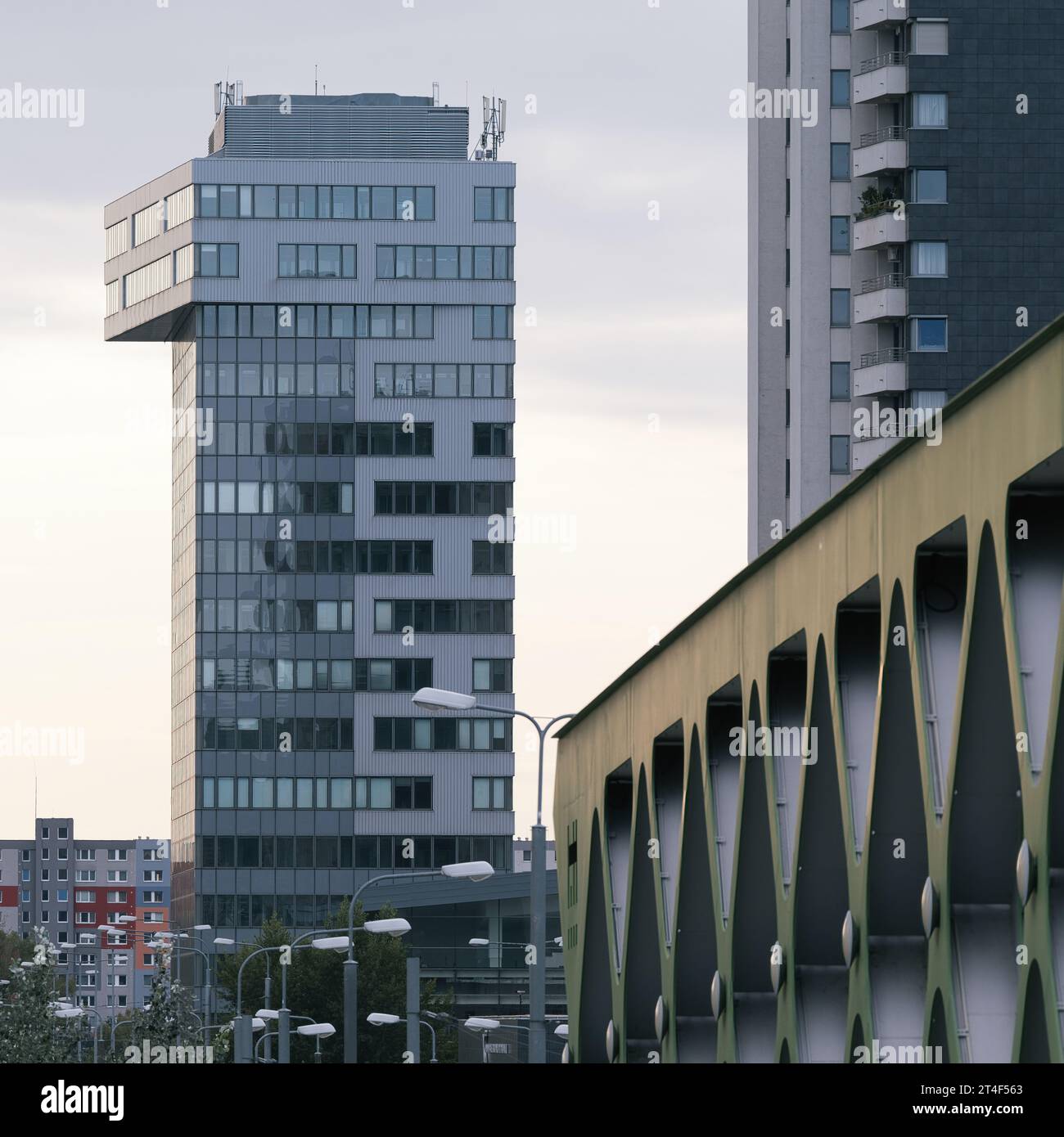 Building above wider than below, modern architecture in Bratislava ...