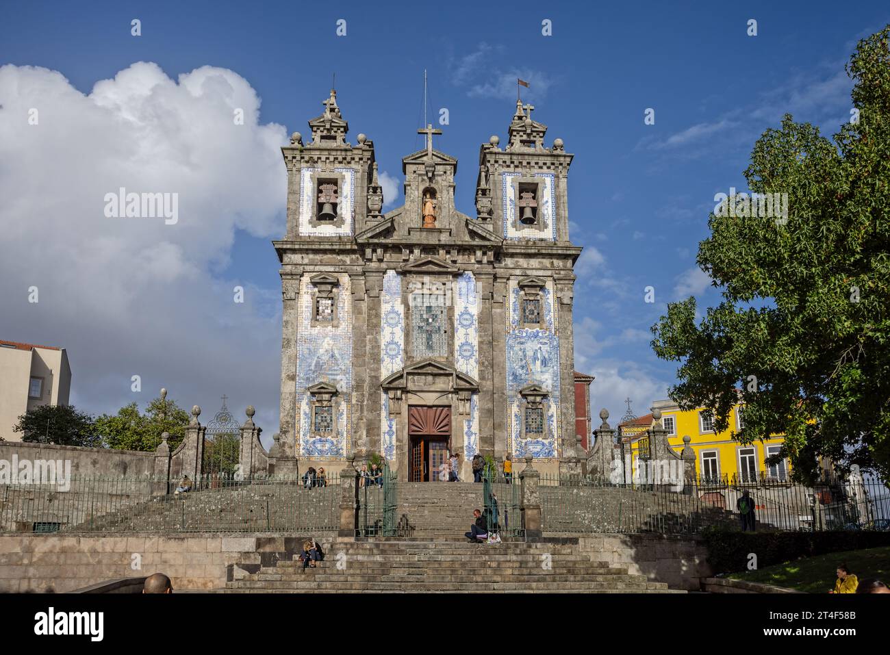 Church of Santo Ildefonso with blue azulejos tile facade in Porto ...