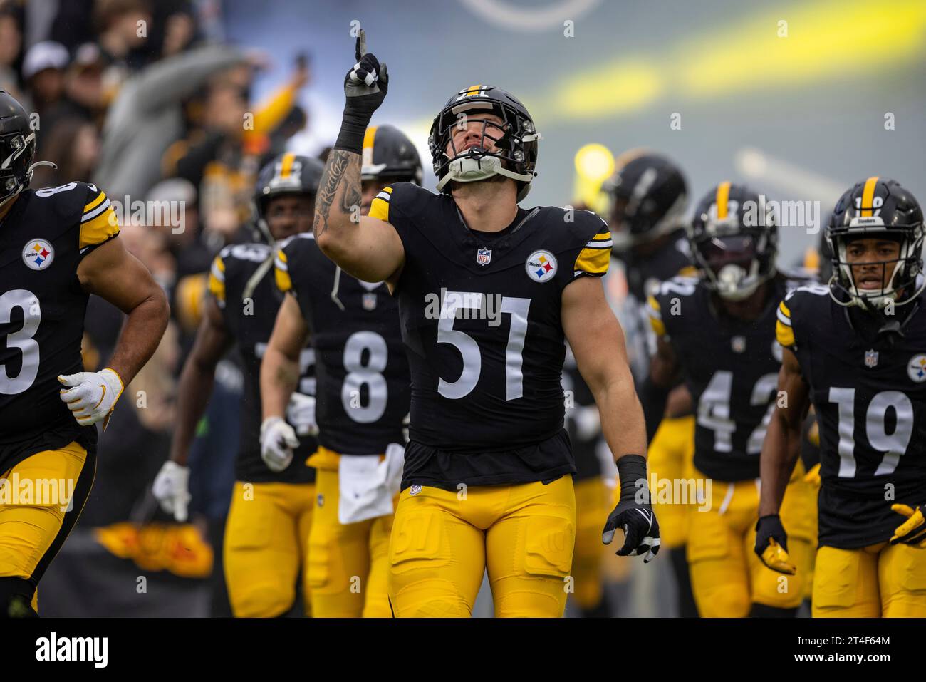 Pittsburgh Steelers linebacker Nick Herbig (51) runs onto the field ...