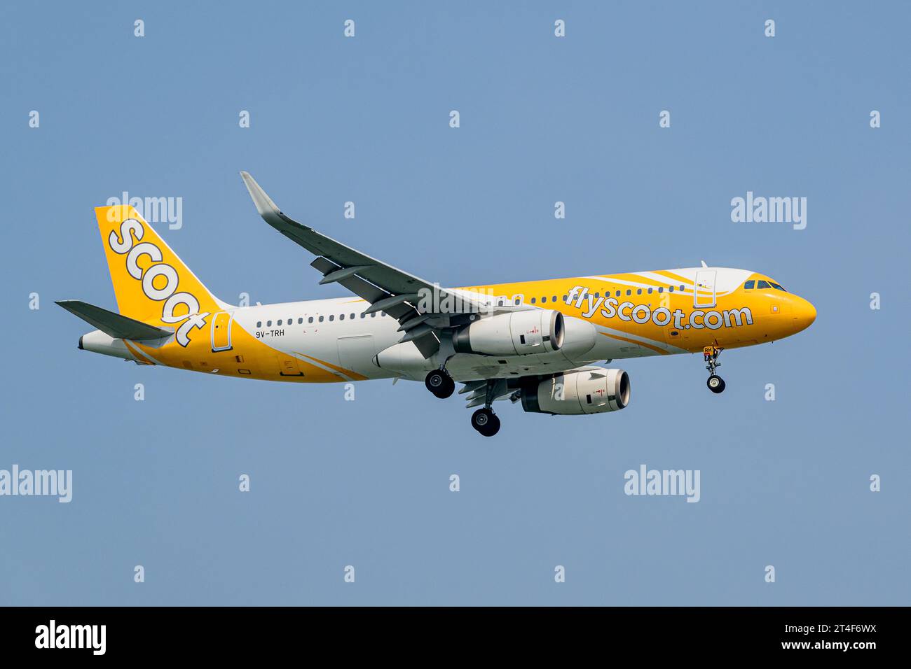 Scoot Airbus A320-200 on a sunny day landing at Singapore Changi ...
