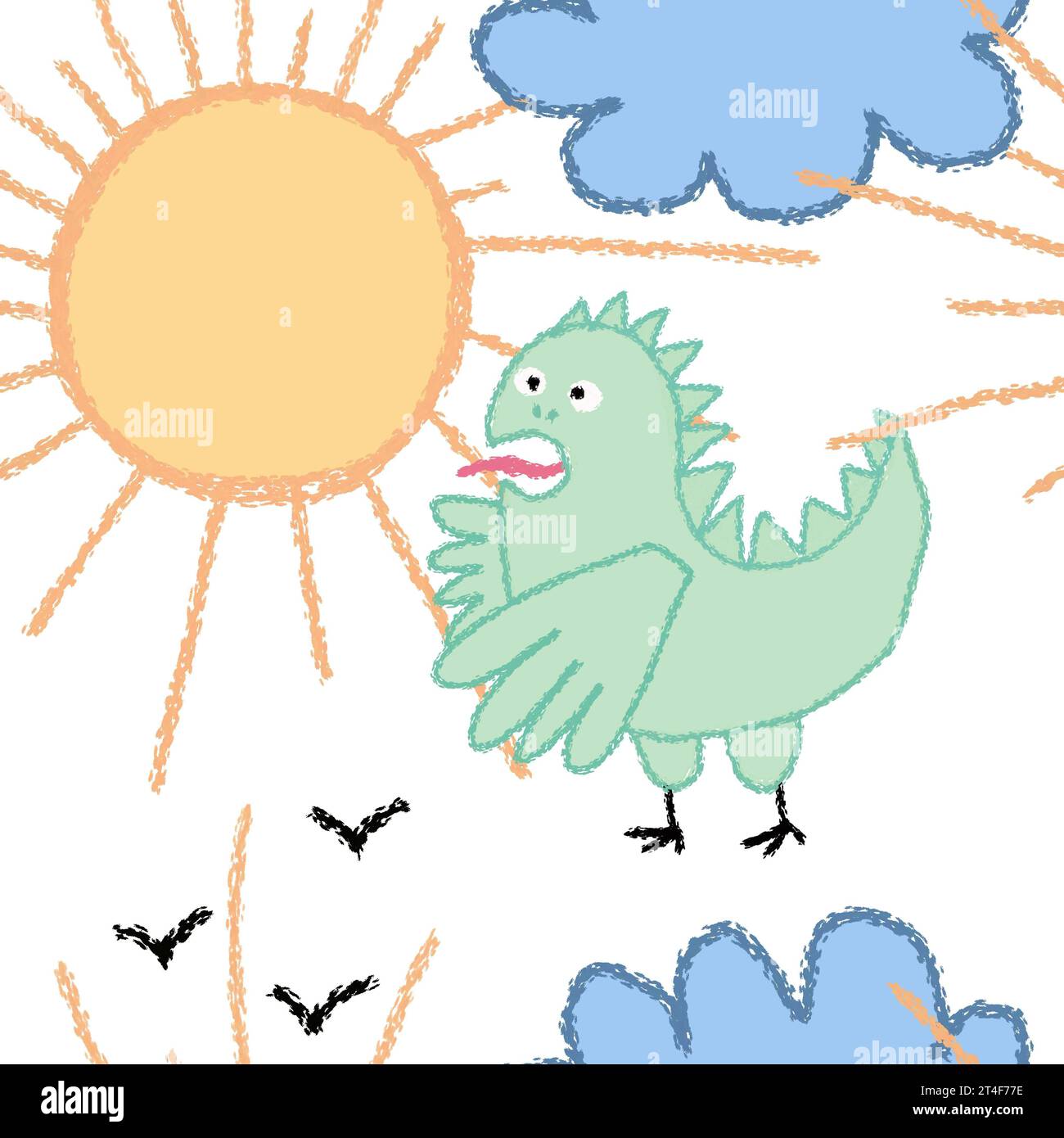 Cartoon retro dragon seamless scribble monsters Middle Ages chicken ...