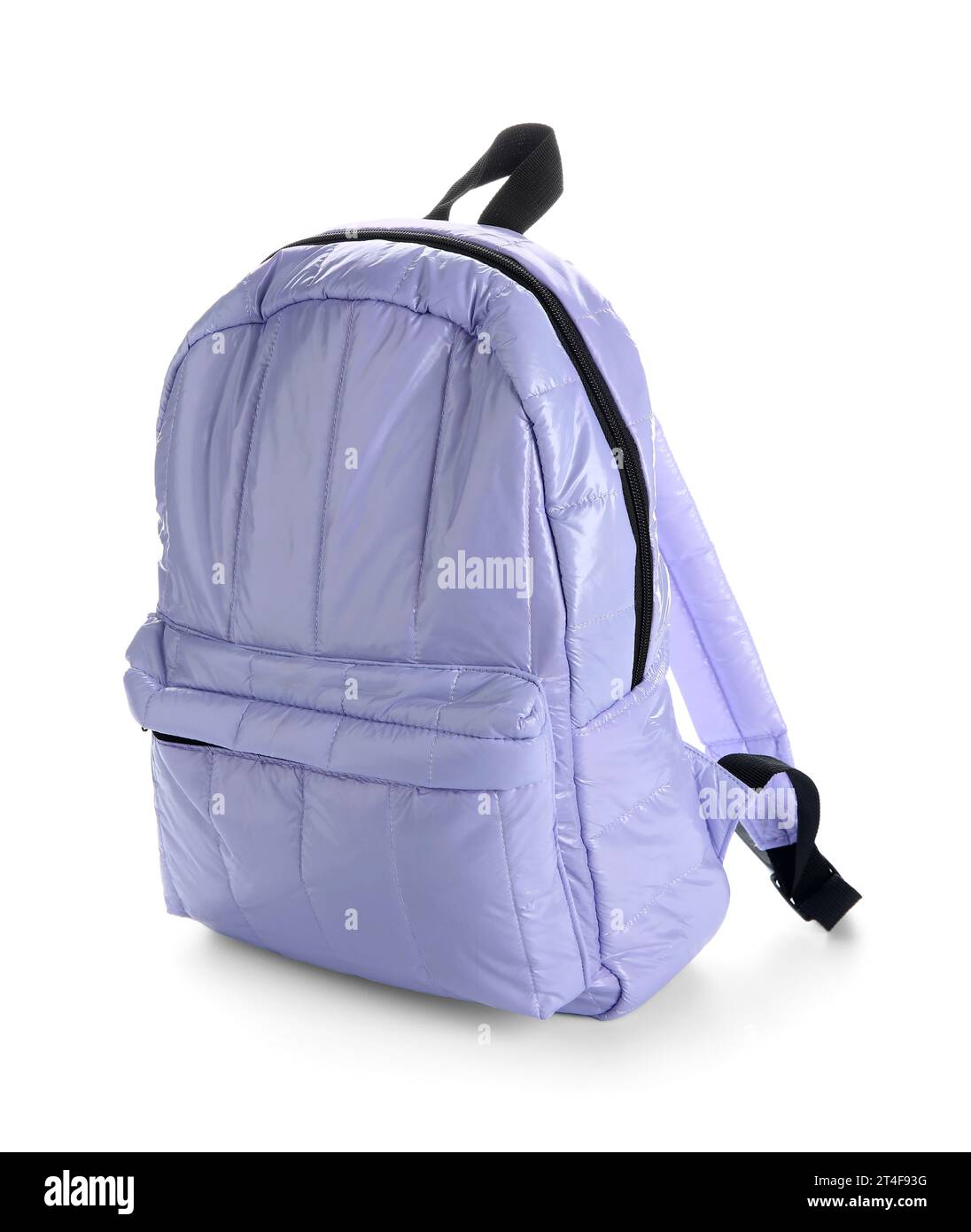 Lilac school backpack on white background Stock Photo - Alamy
