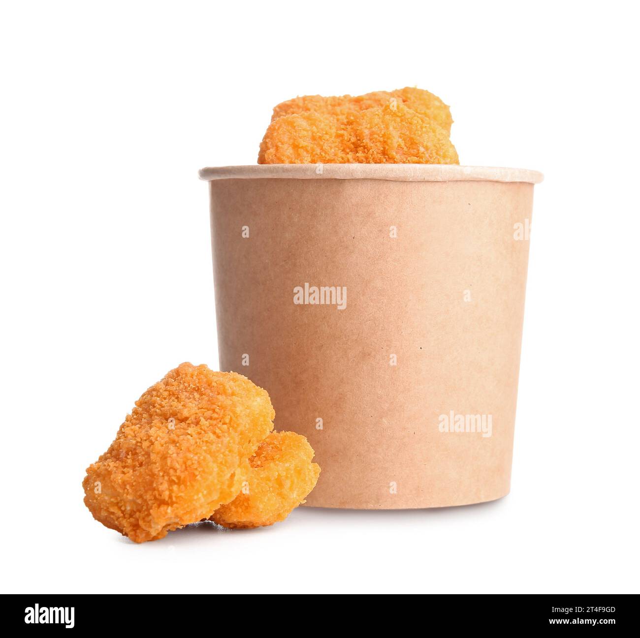 Paper bucket with tasty nuggets on white background Stock Photo - Alamy