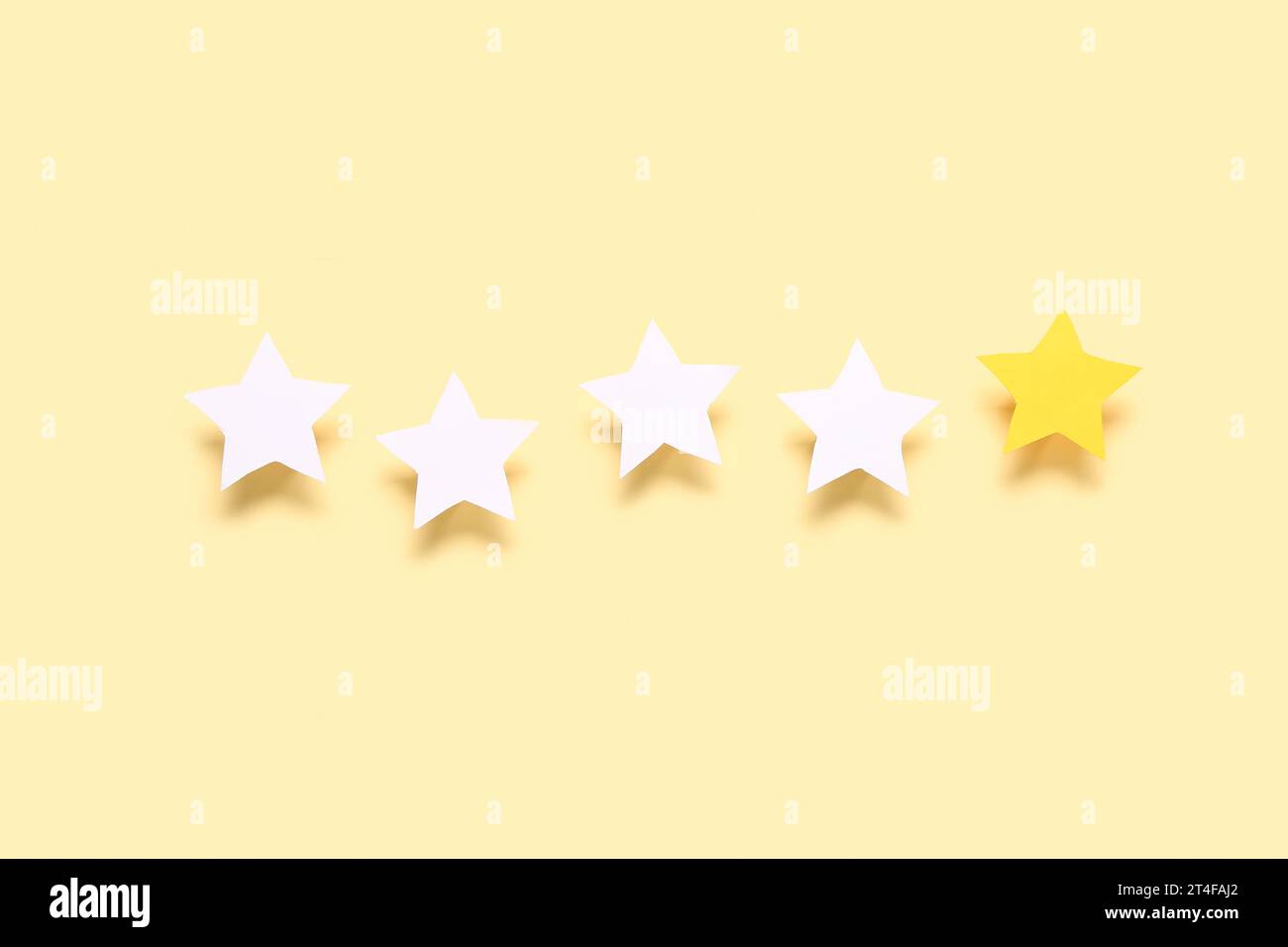 Five stars rating on yellow background. Customer experience concept ...