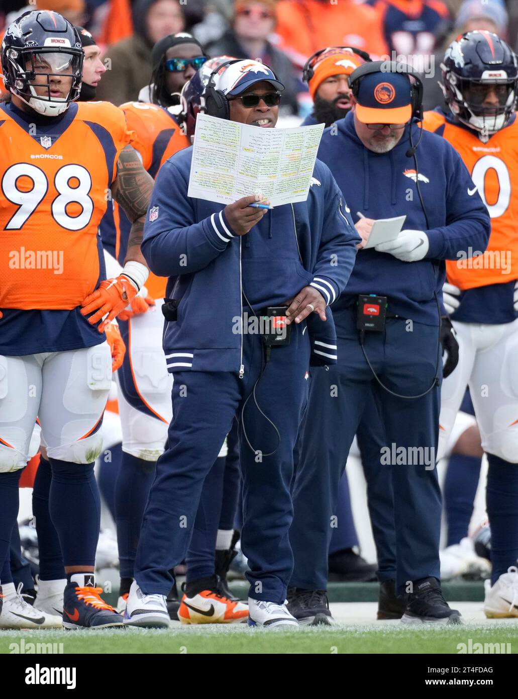 Denver Broncos defensive coordinator Vance Joseph in the first half of ...