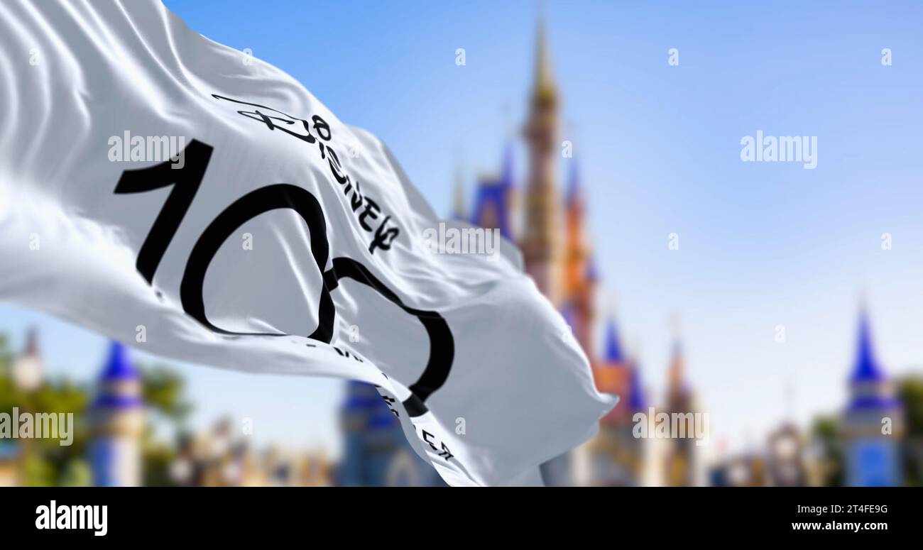 Orlando, US, October 10 2023: Celebratory flag for the 100th ...