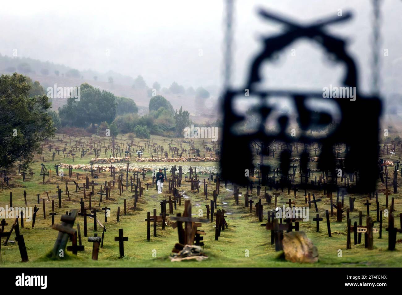 View of the graves at Sad Hill Cemetery on October 24, 2023, in Burgos ...
