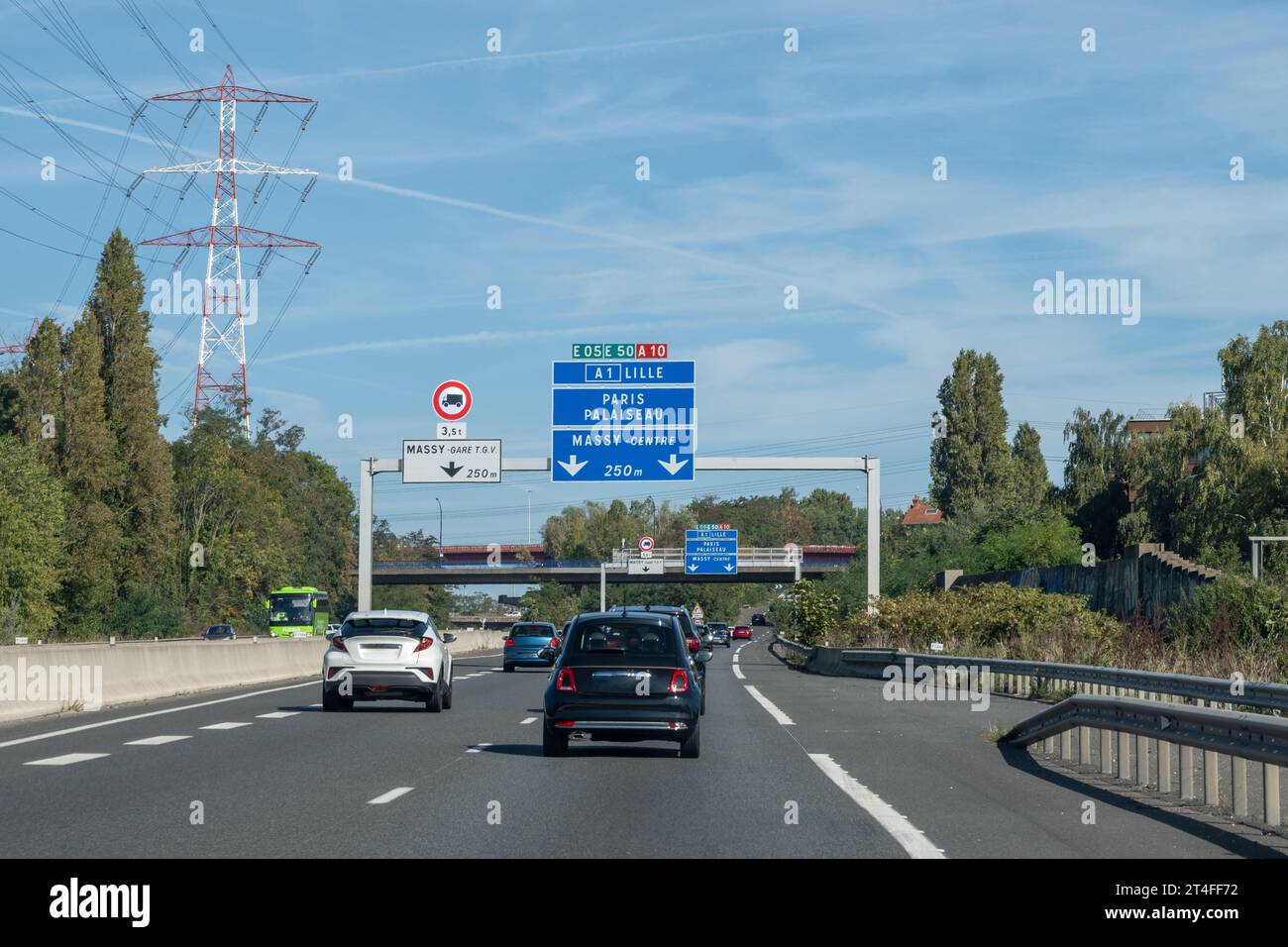 Highway road signs Paris, driving in heavy traffic on ring road of ...