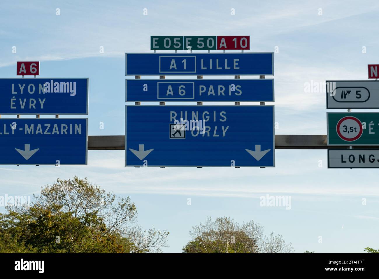 Highway road signs Paris, driving in heavy traffic on ring road of ...
