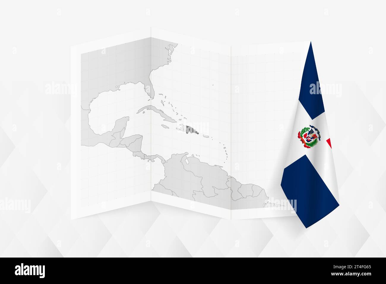 A grayscale map of Dominican Republic with a hanging Dominican flag on ...