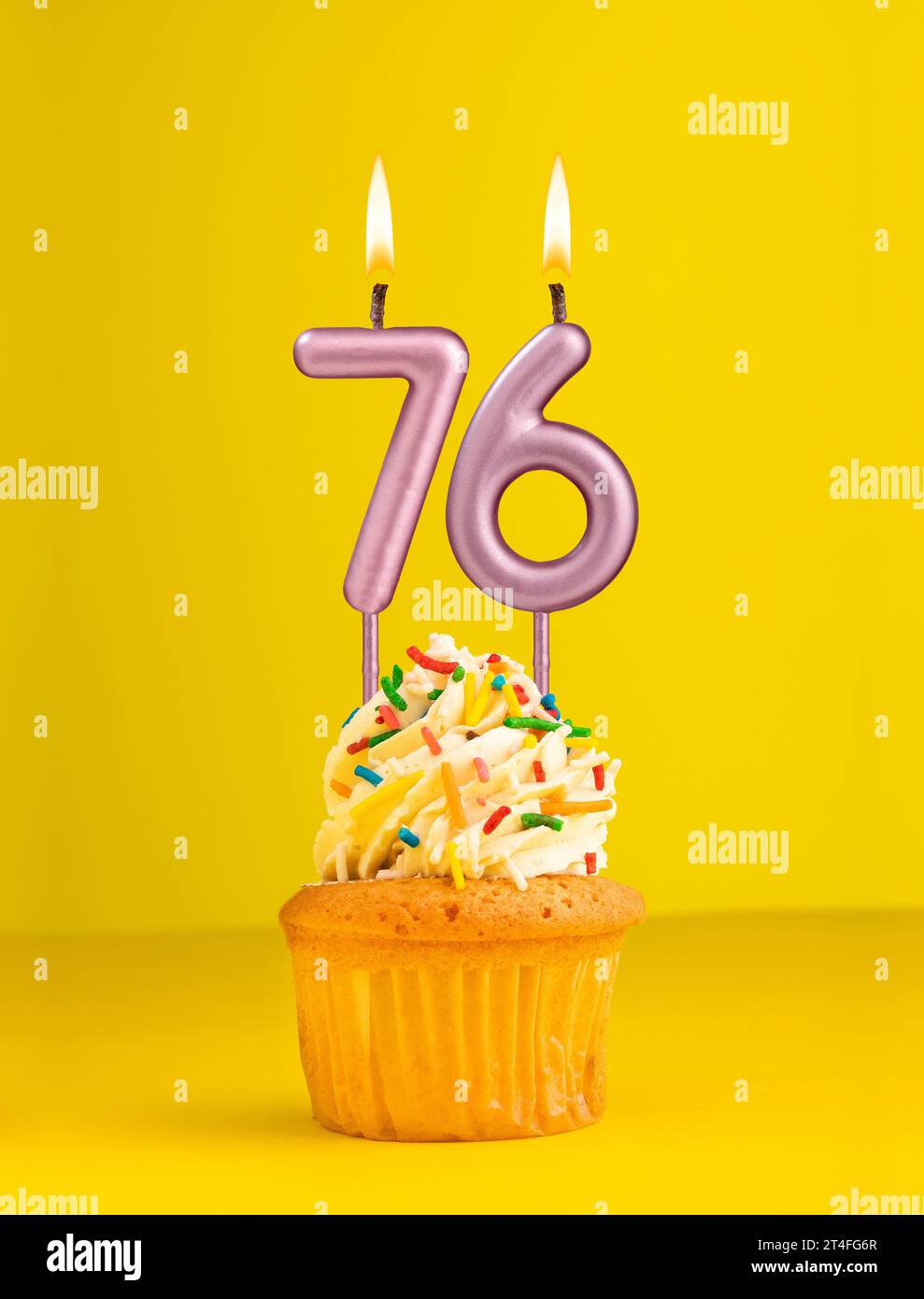 Number 76 candle - Birthday card design in yellow background Stock ...