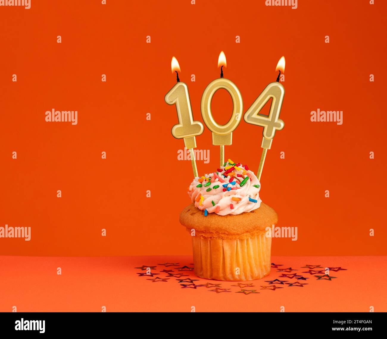 Birthday candle number 104 - Invitation card with orange background ...