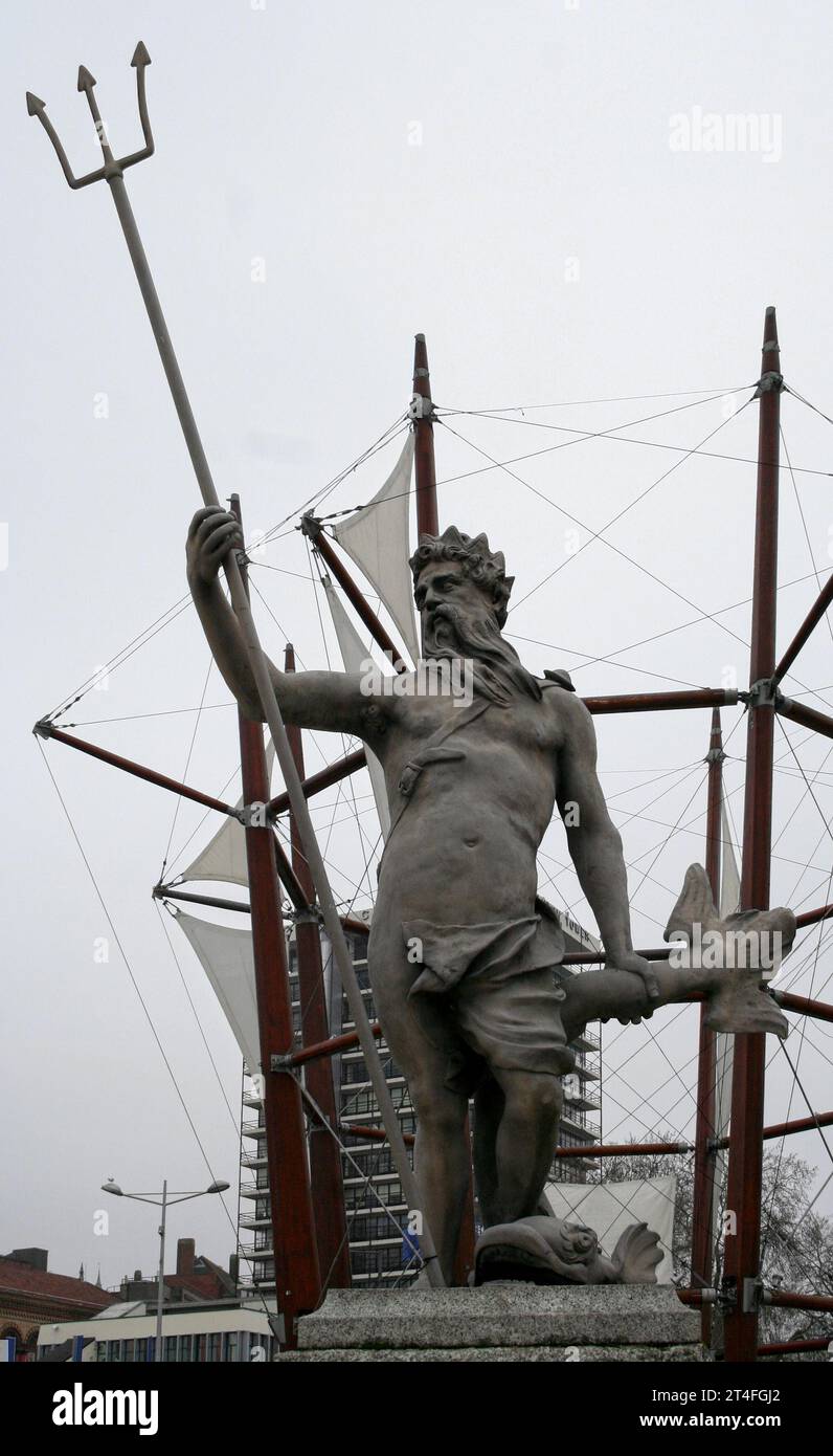 Lead Covered Statue Of Neptune Roman God Of The Sea on a granite plinth ...