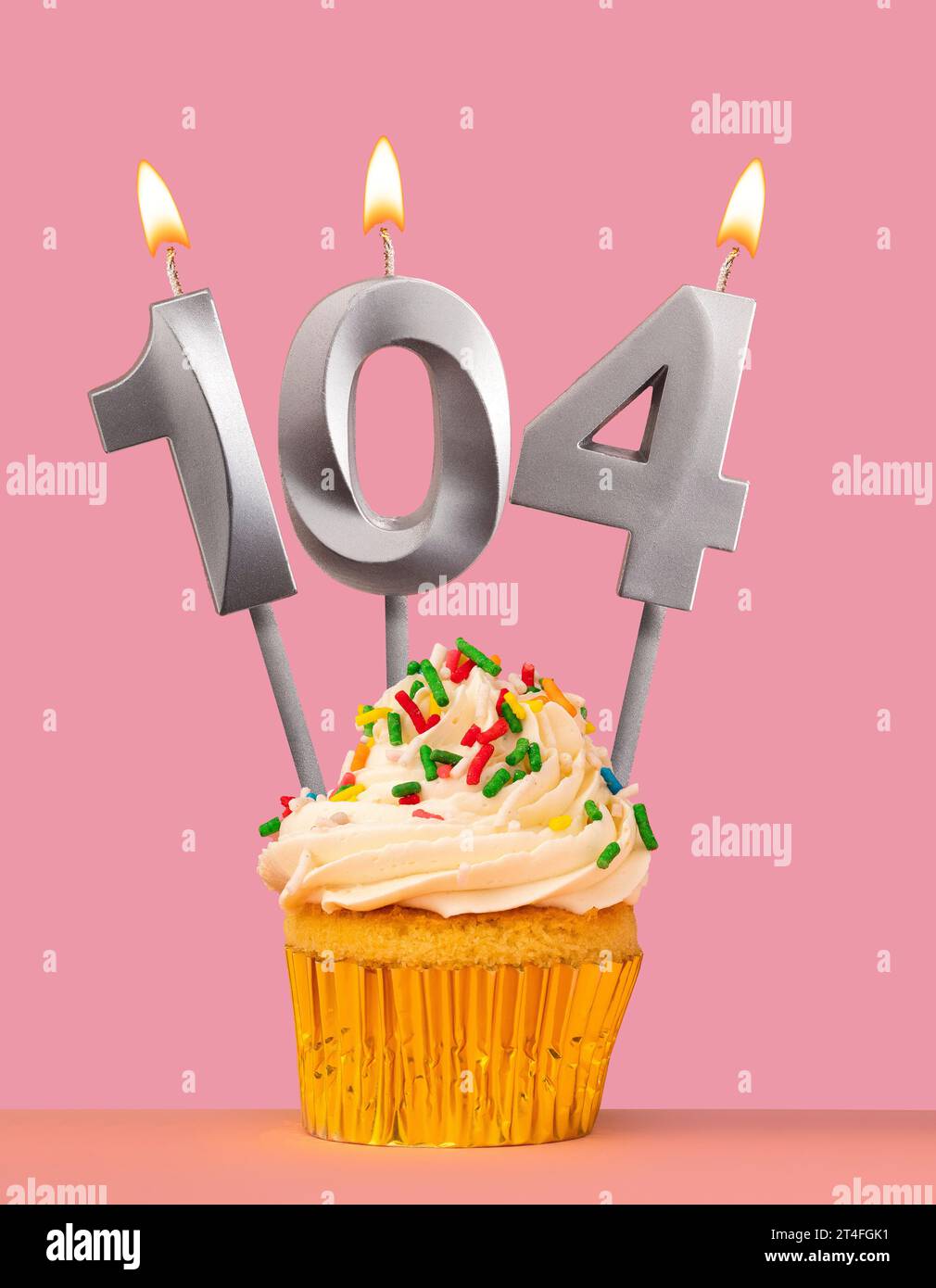 Number 104 candle with cupcake - Birthday card Stock Photo - Alamy