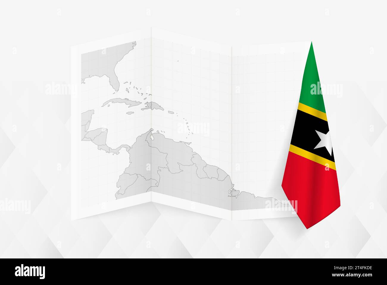 A grayscale map of Saint Kitts and Nevis with a hanging Saint Kitts and ...